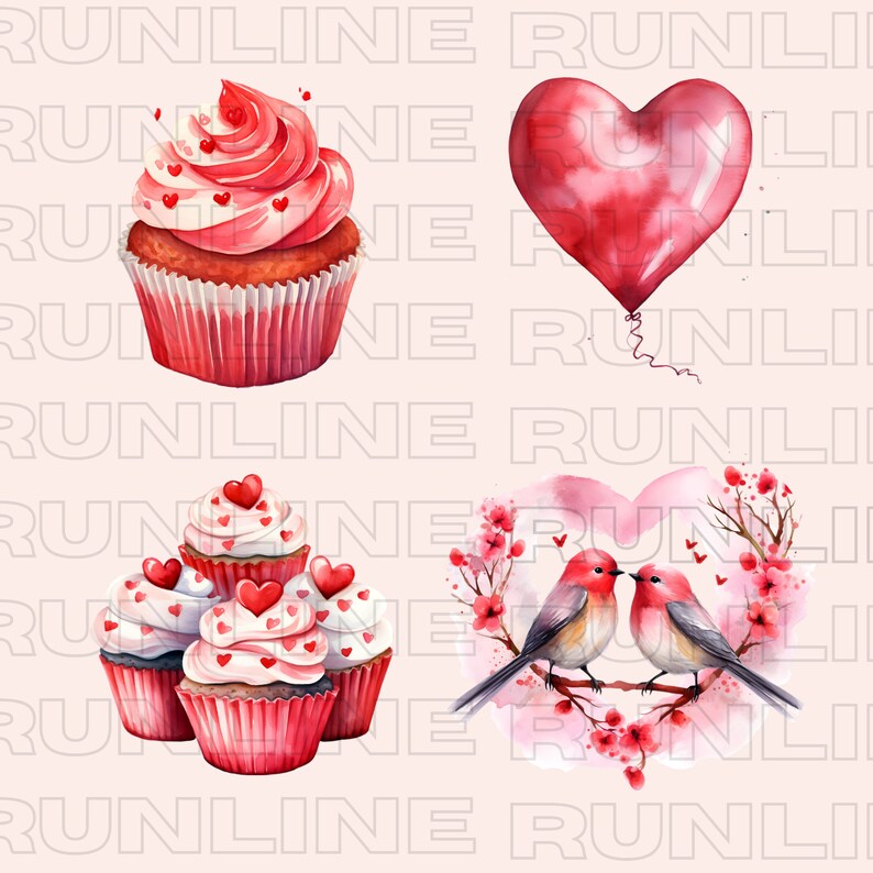 Valentine's Day PNG Bundle, Watercolor Valentine's Day Clipart ...