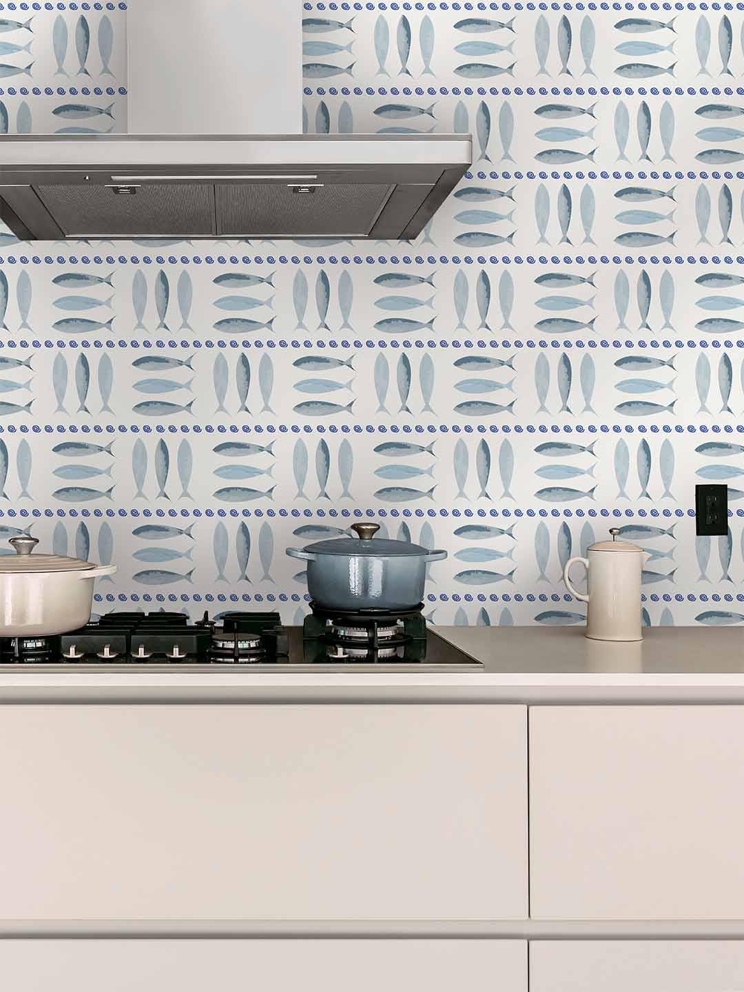 Sardines Kitchen Tile Wallpaper: Coastal Blue, Peel and Stick - Etsy