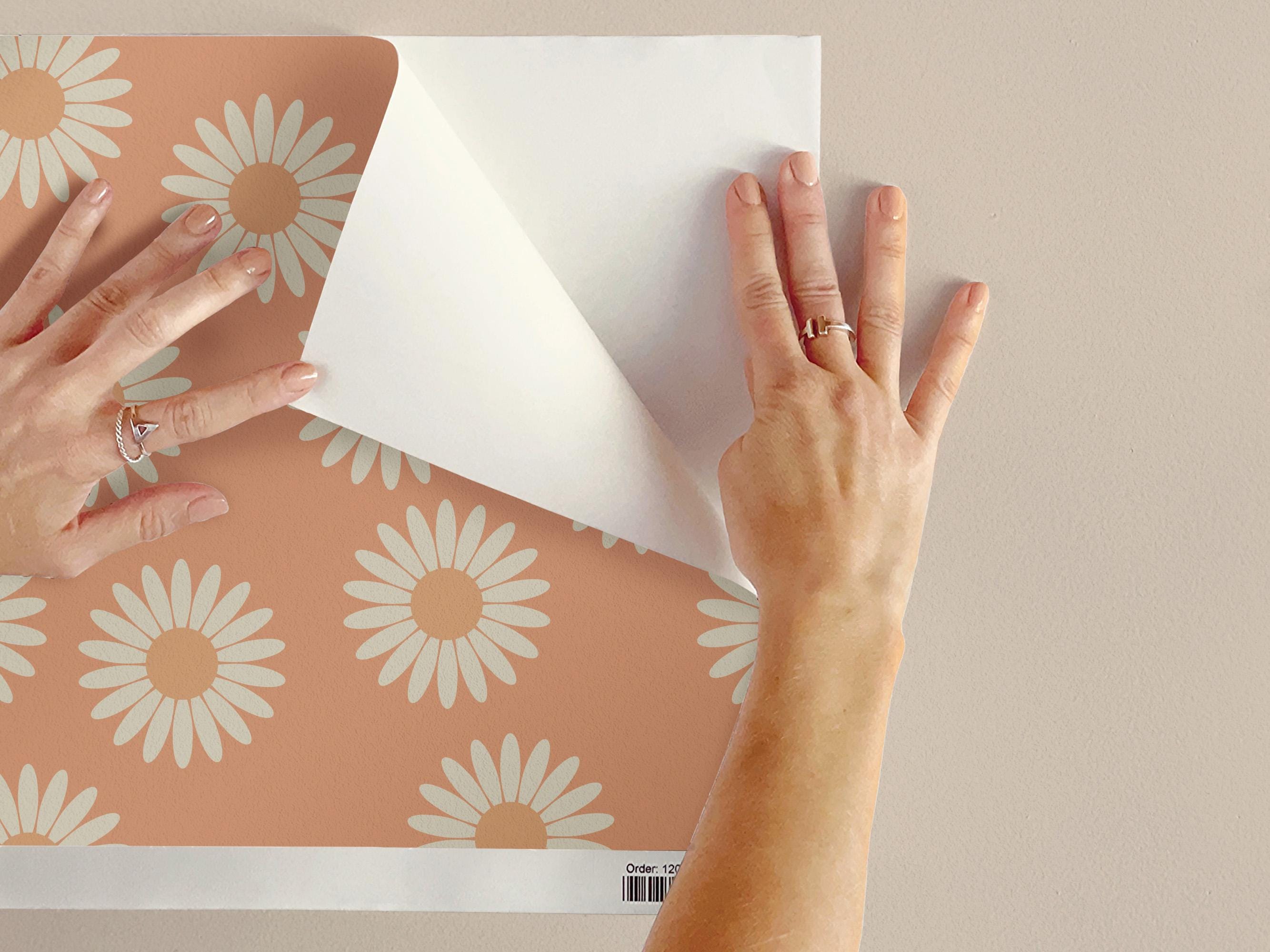 Retro Peach Daisy Wallpaper: 70s Floral Peel and Stick - Etsy