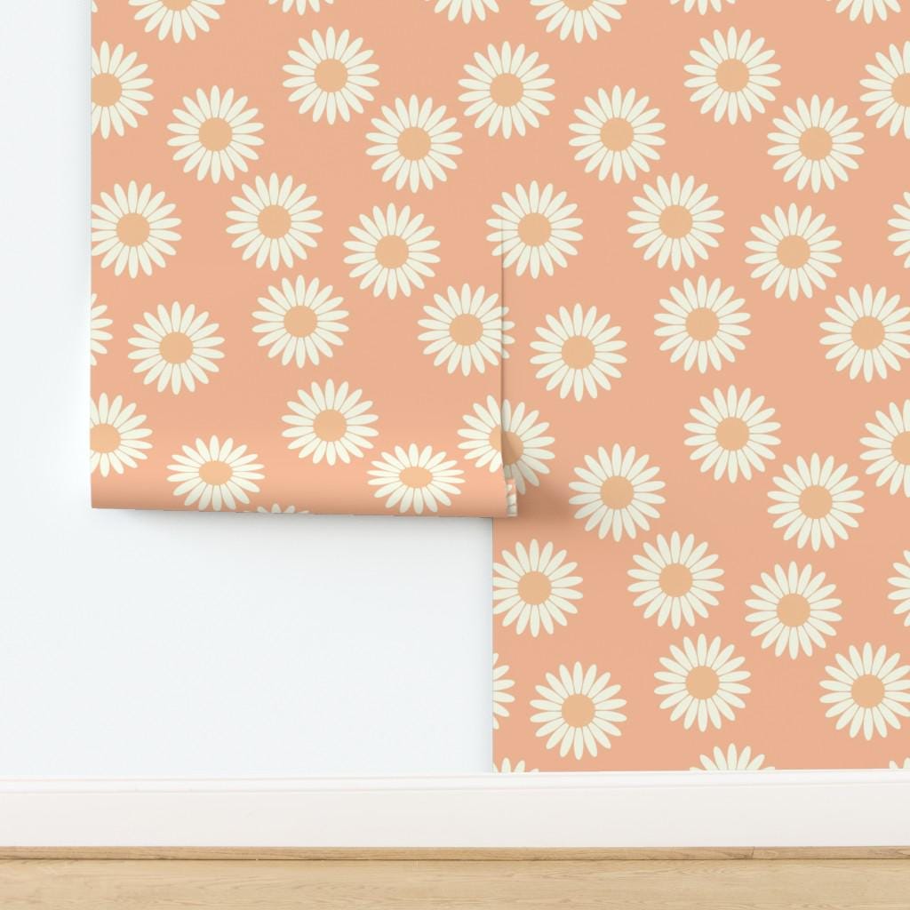 Retro Peach Daisy Wallpaper: 70s Floral Peel and Stick - Etsy