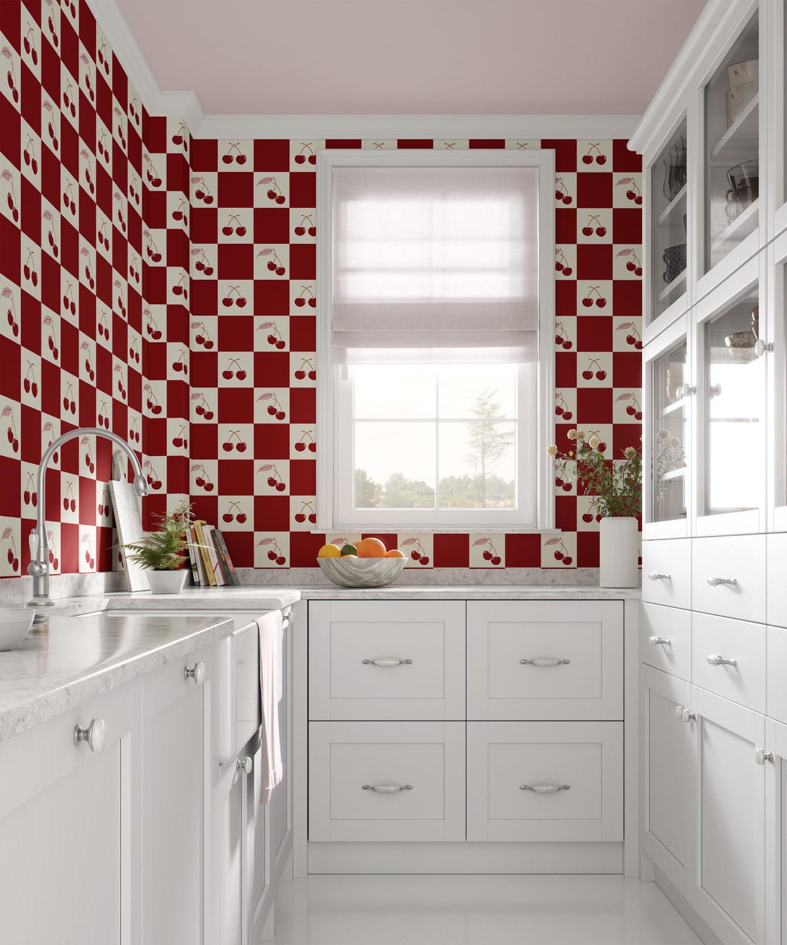 Retro Red Cherry Checkerboard Wallpaper - Peel and Stick - Etsy