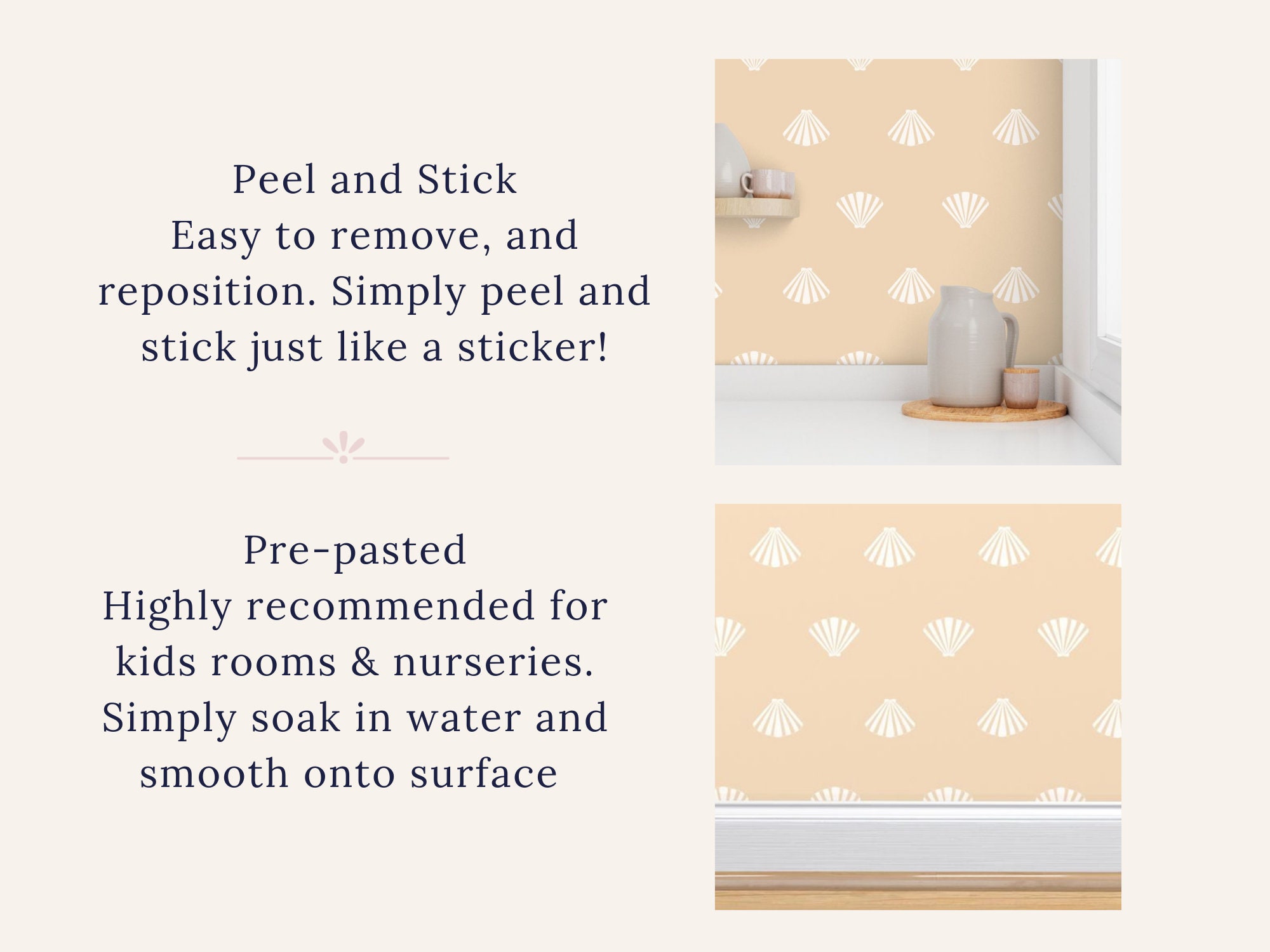 Neutral Beach Coastal Seashell Wallpaper Roll Ivory Cream Scallop ...