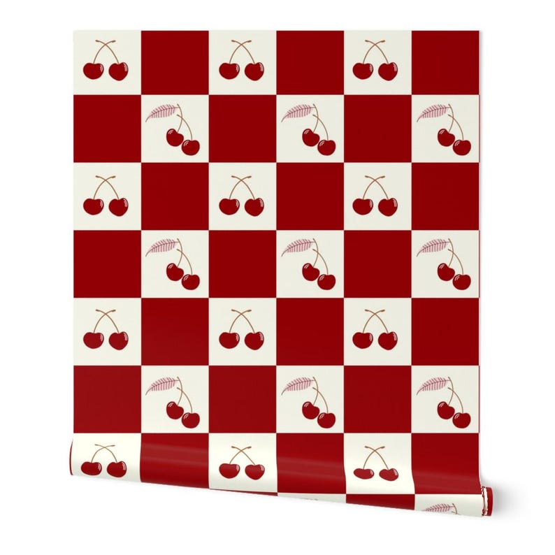 Retro Red Cherry Checkerboard Wallpaper - Peel and Stick - Etsy