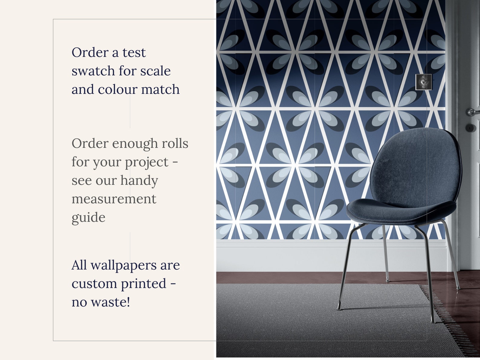 Mid Century Modern Geometric Wallpaper: Navy Blue Abstract, Peel and ...