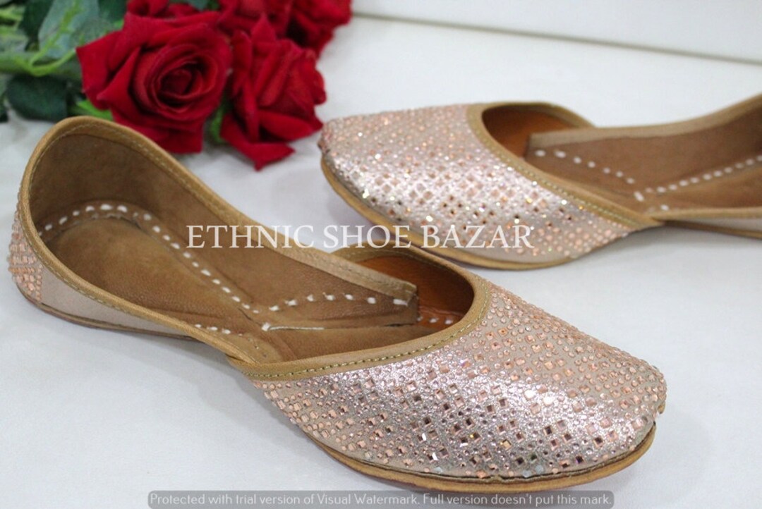 Rose Gold Punjabi Jutti Women Bridal Mojari Handmade Sandals Jootis ...
