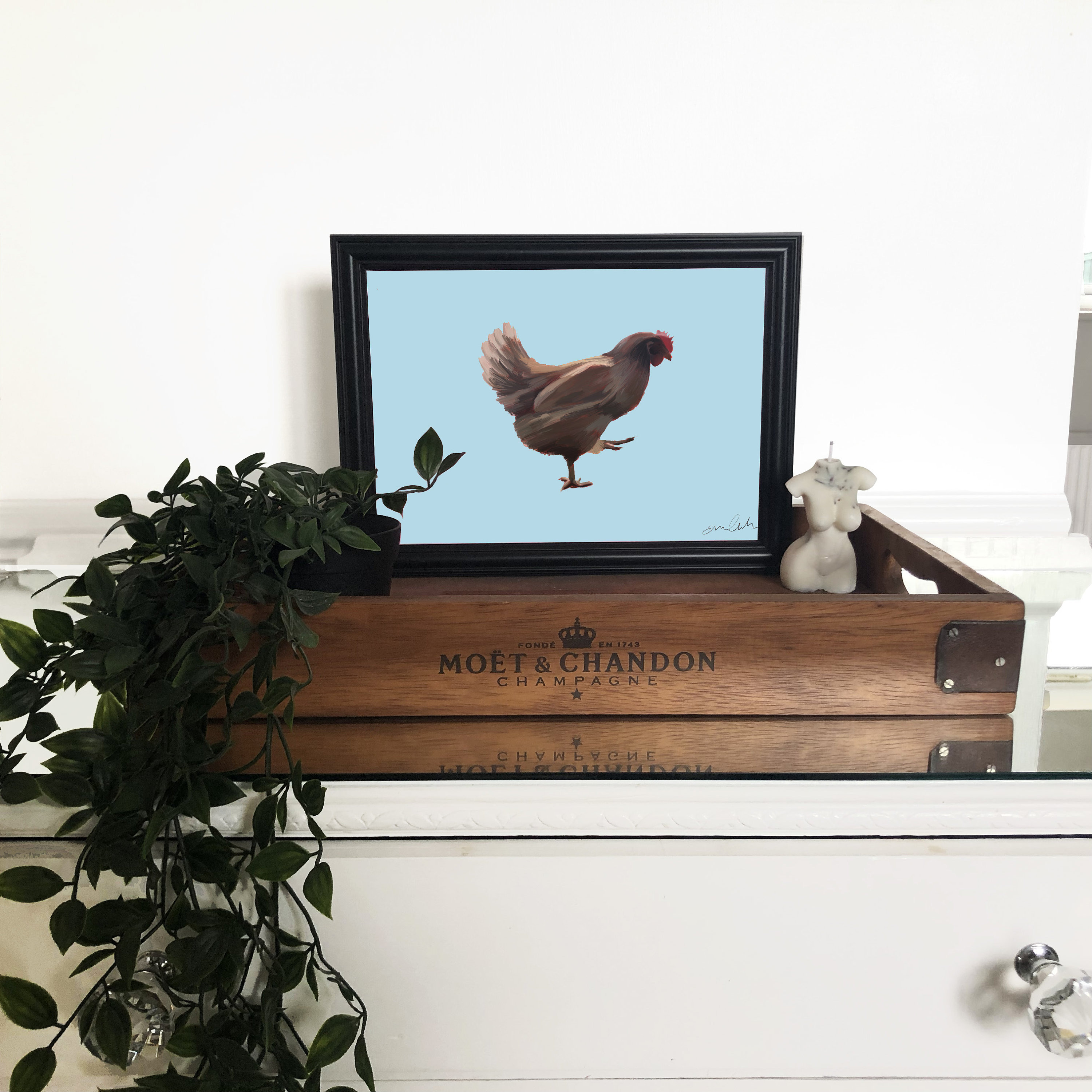 Blue Chicken Art Home Print, Country Home, Oil Painting, Housewarming ...