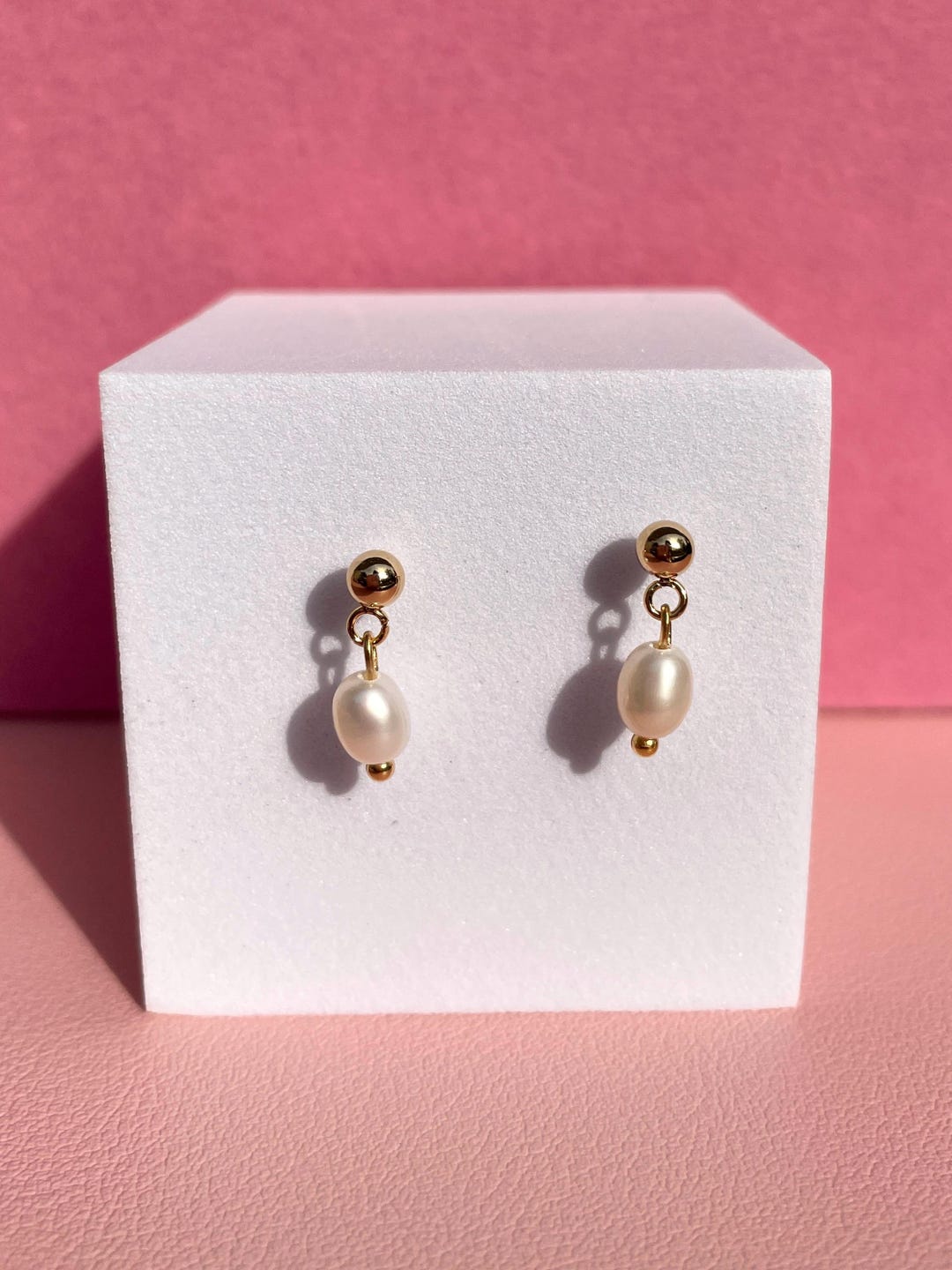 Freshwater Pearl Stud Earrings • Gold • Earrings • Handmade • Elegant ...