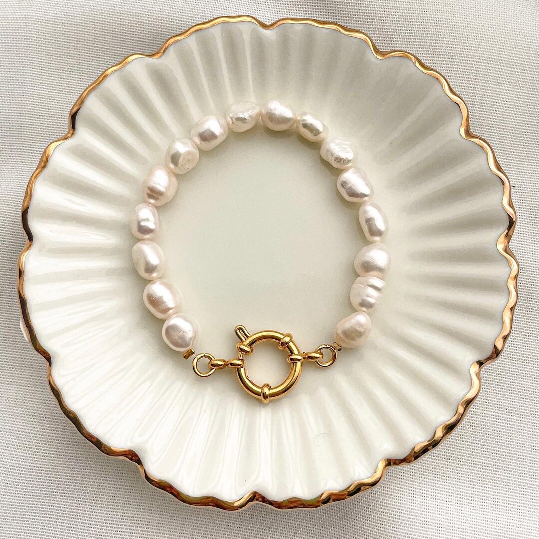 Pearl Bracelet | Handmade With Freshwater Pearls | Spring Ring 24K Gold ...