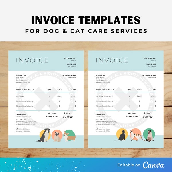 Cat Invoice Template - Etsy