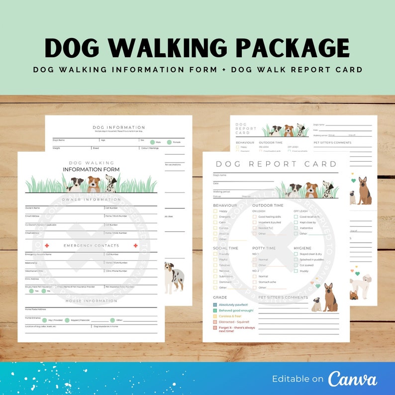 Dog Walking Template Package Editable Template Dog Walking Forms Dog ...