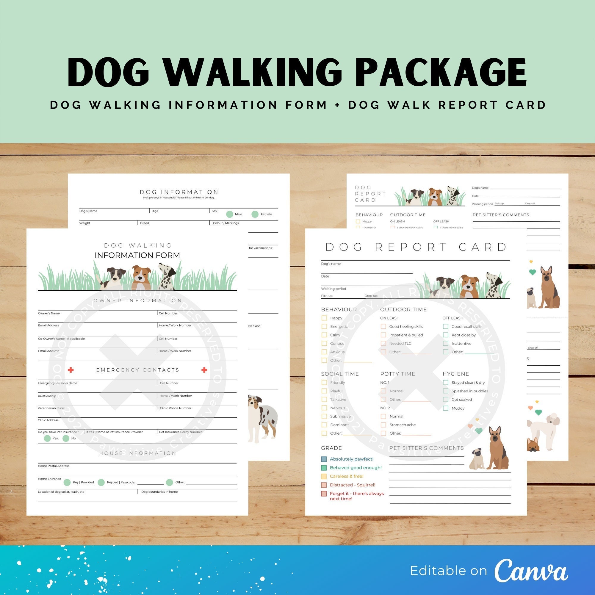 Dog Walking Template Package Editable Template Dog Walking Forms Dog ...