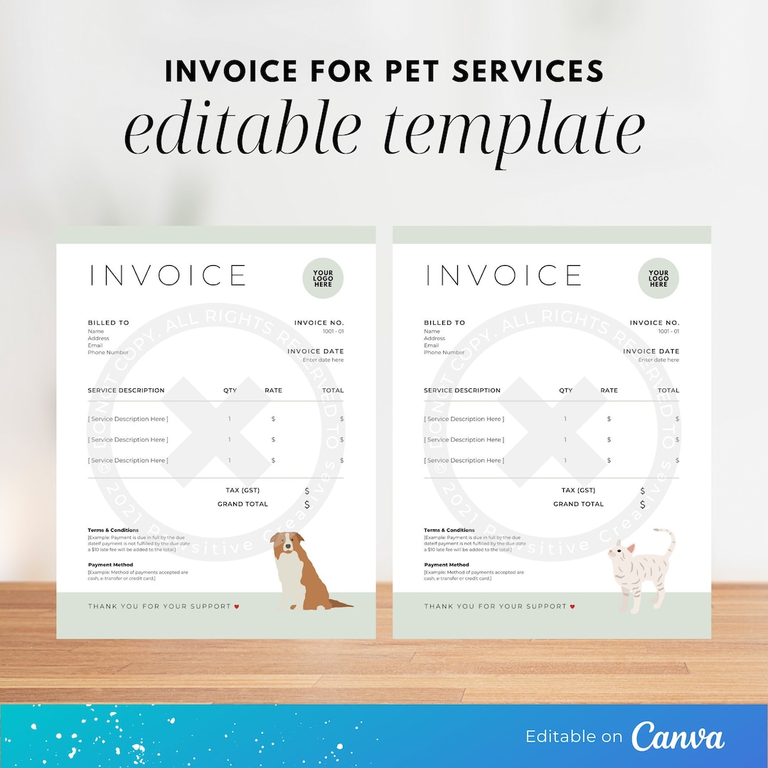 Invoice Template for Pet Services Dog Invoice Cat Invoices Dog Business ...