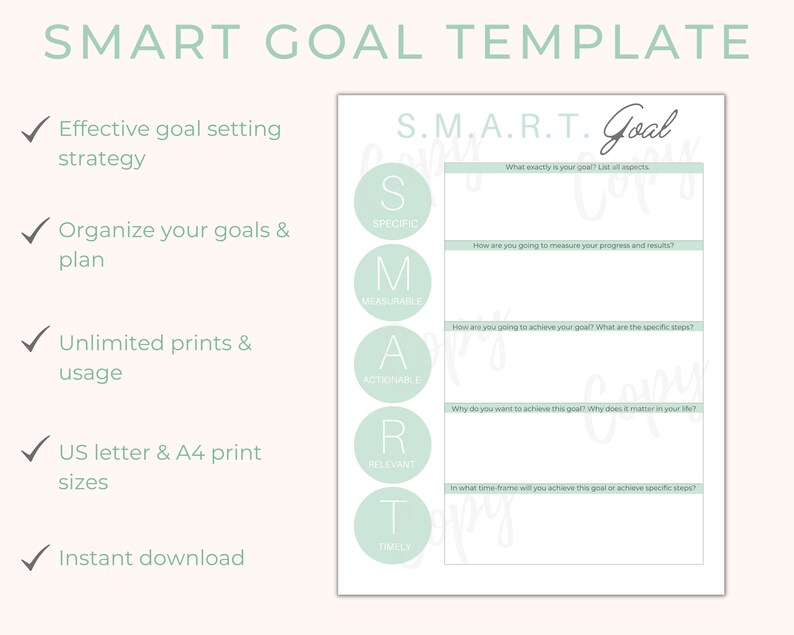SMART Goal Template Printable - Etsy