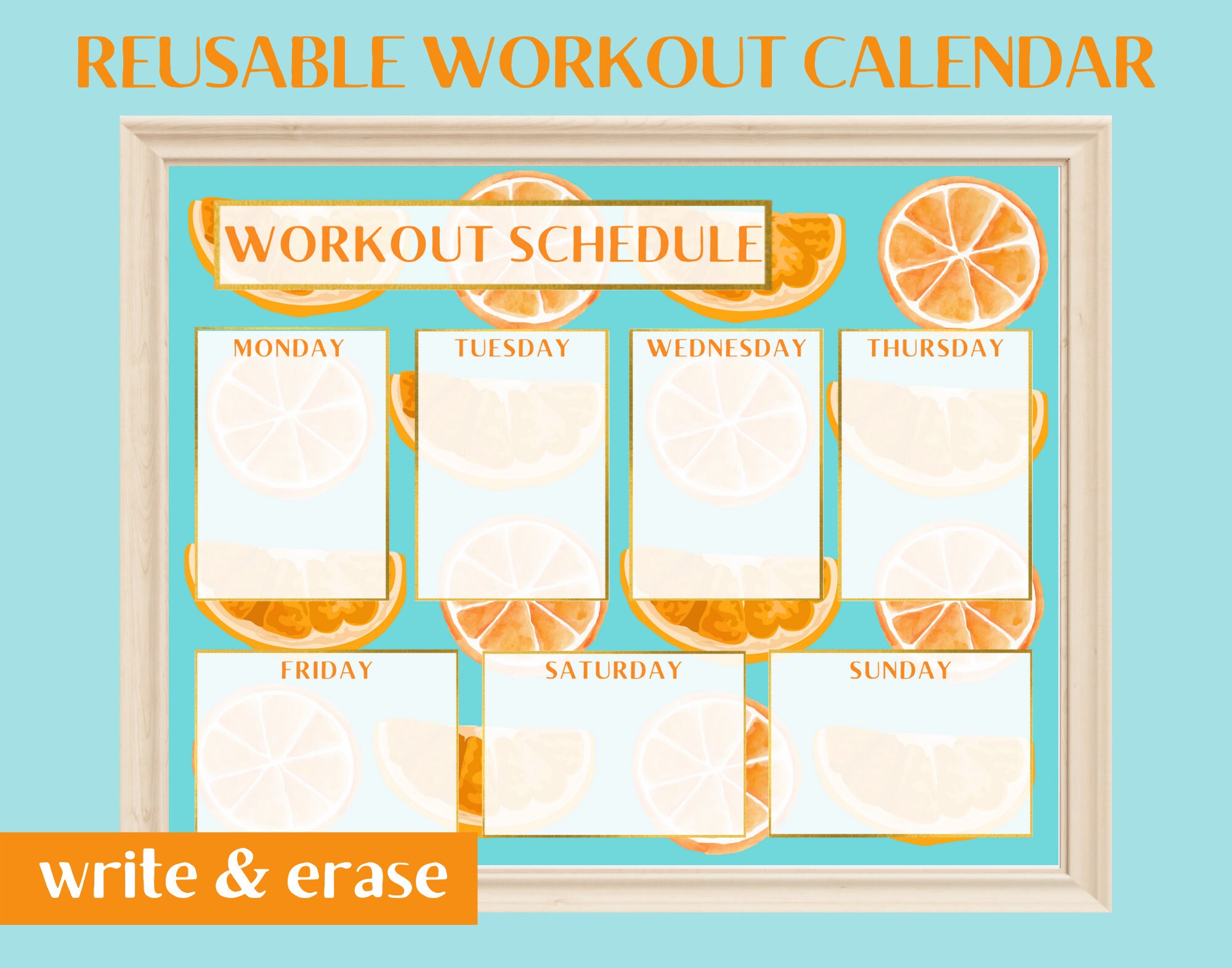 Oranges Reusable Workout Calendar | Weekly Workout Calendar | Write and ...