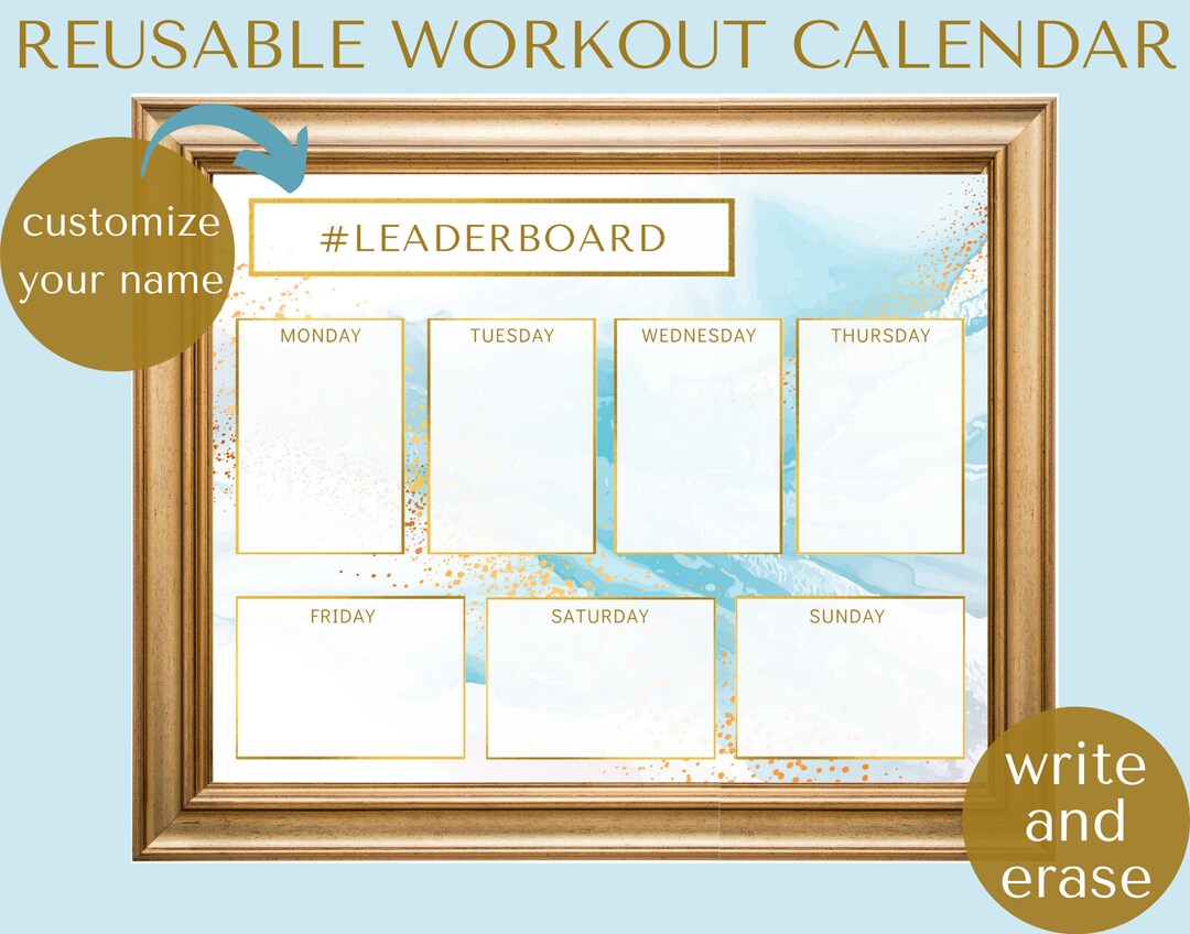 Gold & Blue Reusable Movement Calendar | Weekly Workout Calendar ...