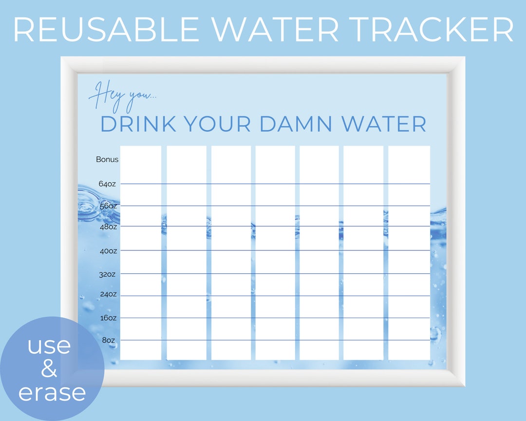 Drink Your Water Reusable Water Tracker | Weekly Water Water Goal ...