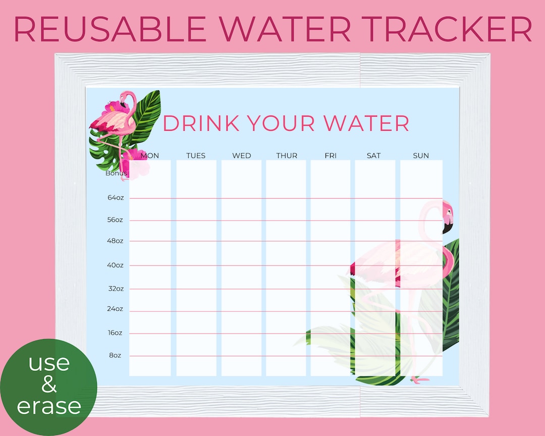 Flamingo Reusable Water Tracker | Weekly Water Water Goal Tracker ...