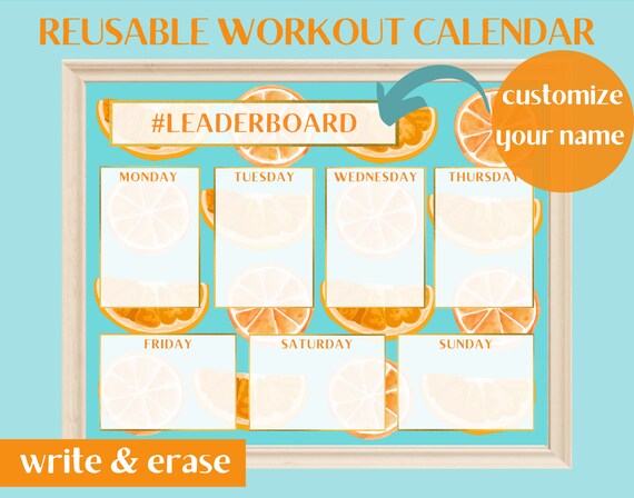 Oranges Reusable Workout Calendar Weekly Workout Calendar - Etsy