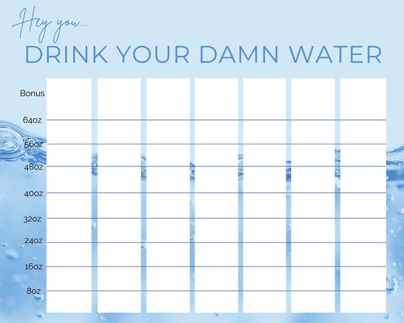 Drink Your Water Reusable Water Tracker | Weekly Water Water Goal ...