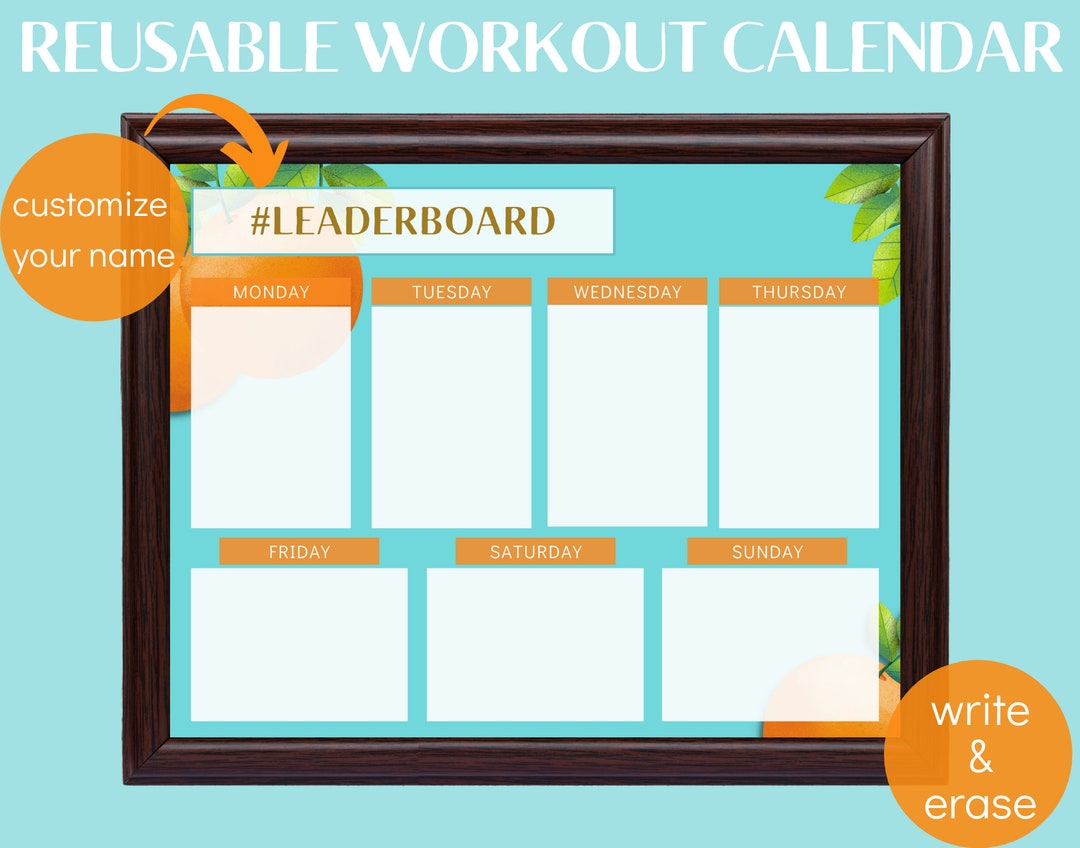 Orange & Aqua Reusable Workout Calendar | Weekly Workout Calendar ...