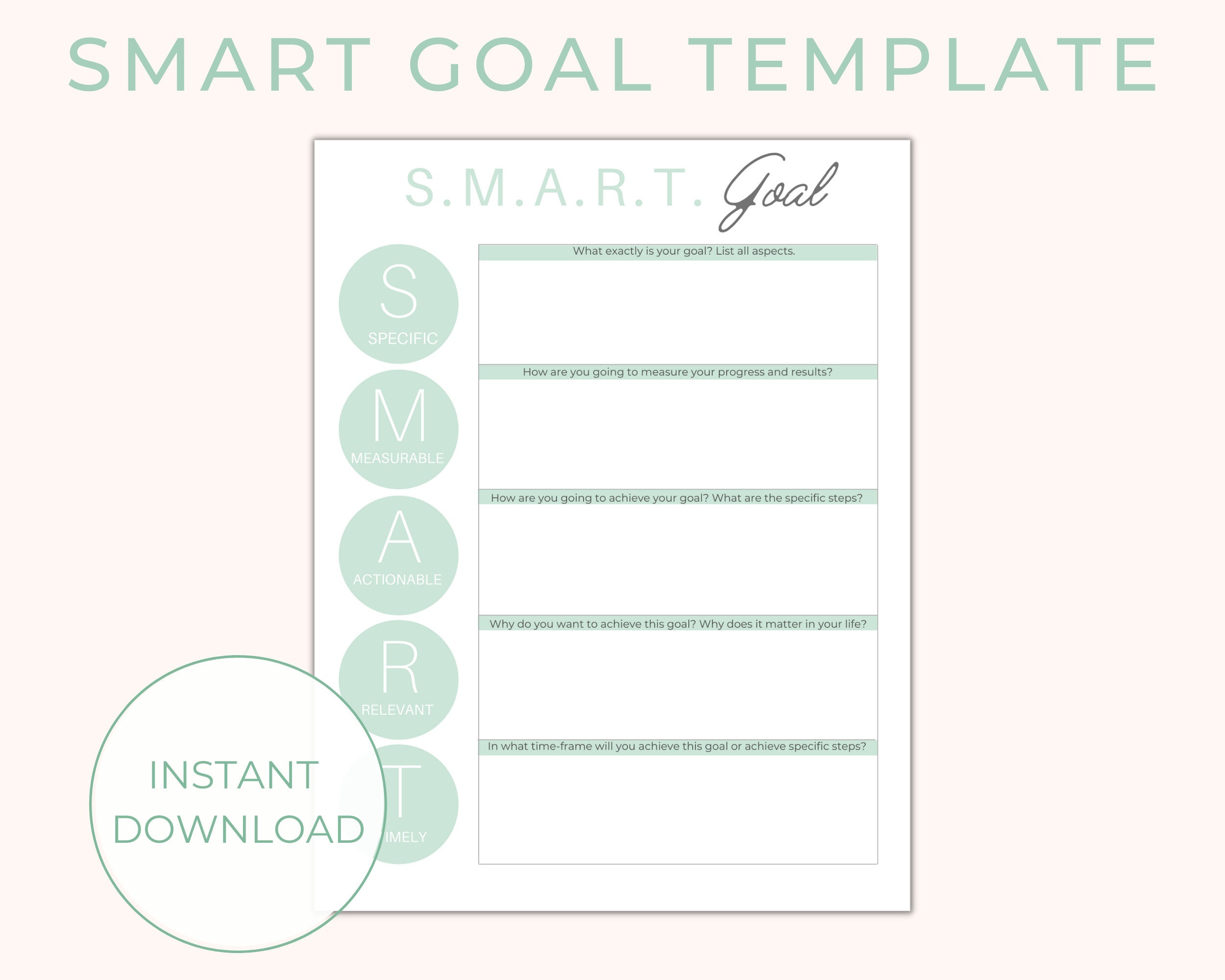 SMART Goal Template Printable - Etsy
