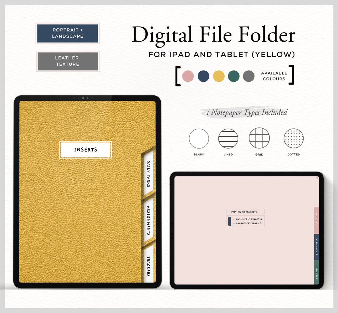 Digital File Folder yellow Digital Planner Goodnotes Cover Customize ...