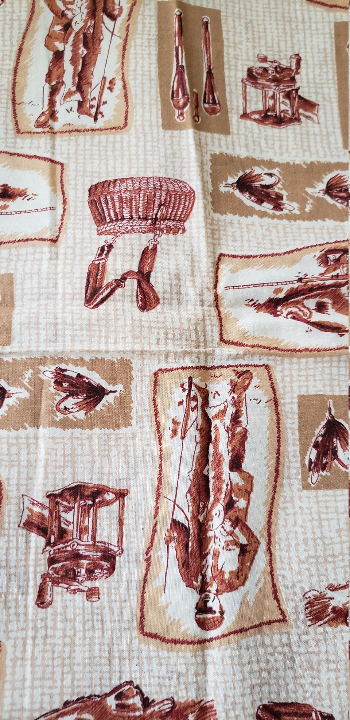 Vintage Angler Print Fabric 100% Cotton Raytex Fabric Inc. 1996 Red ...