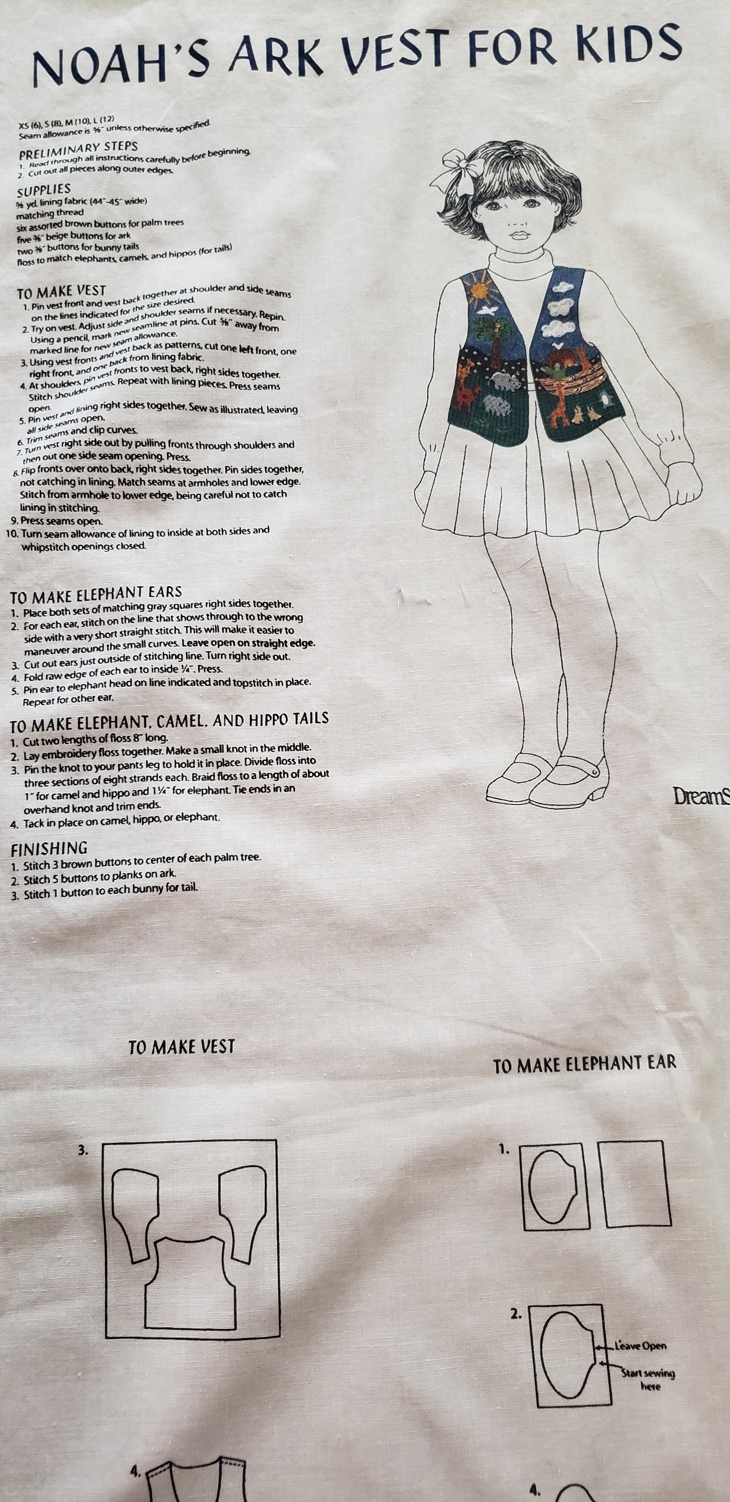 Noah's Ark Vest for Kids Fabric Panel Dreamspinners V.I.P. New Unwashed ...