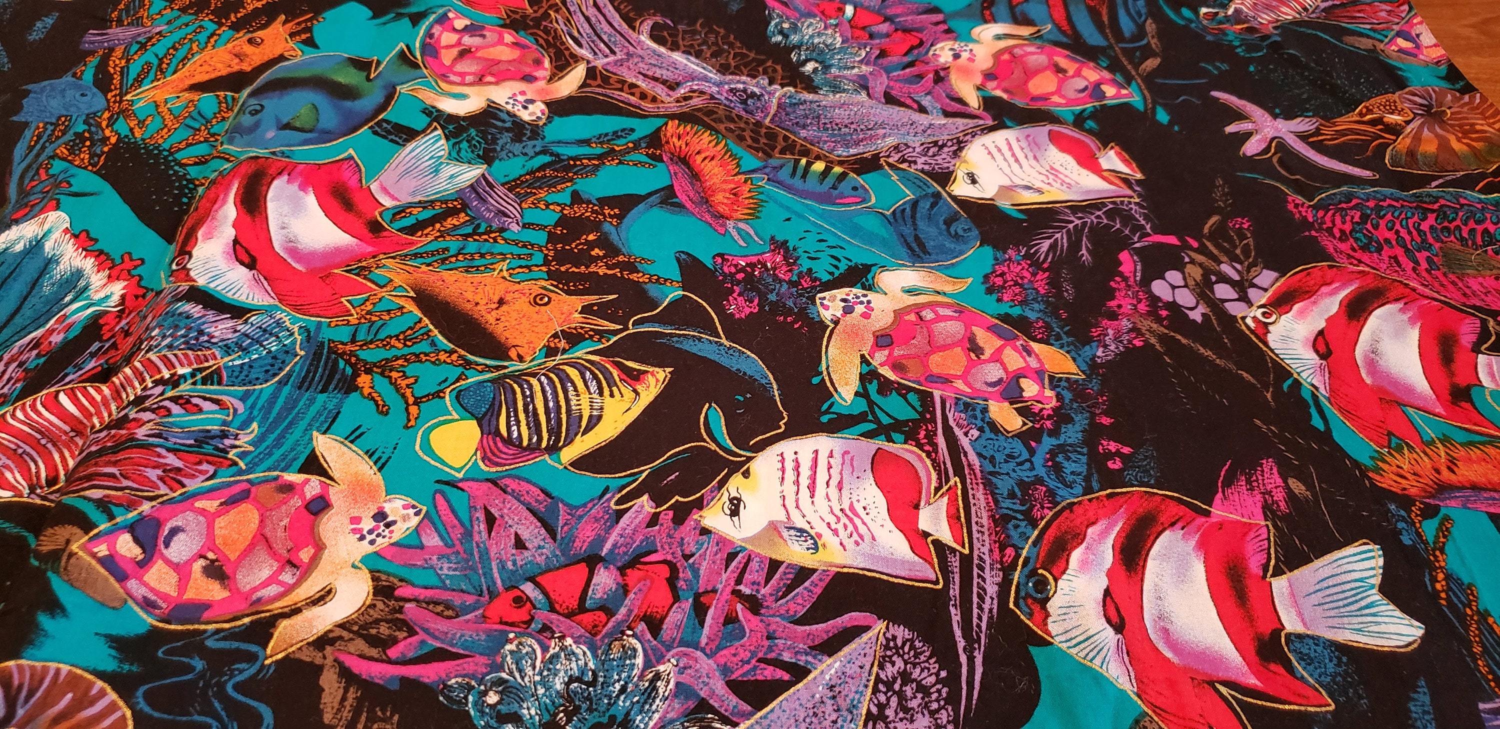 Tropical Ocean Fish Print Cotton Fabric Shamash and Sons Inc. - Etsy