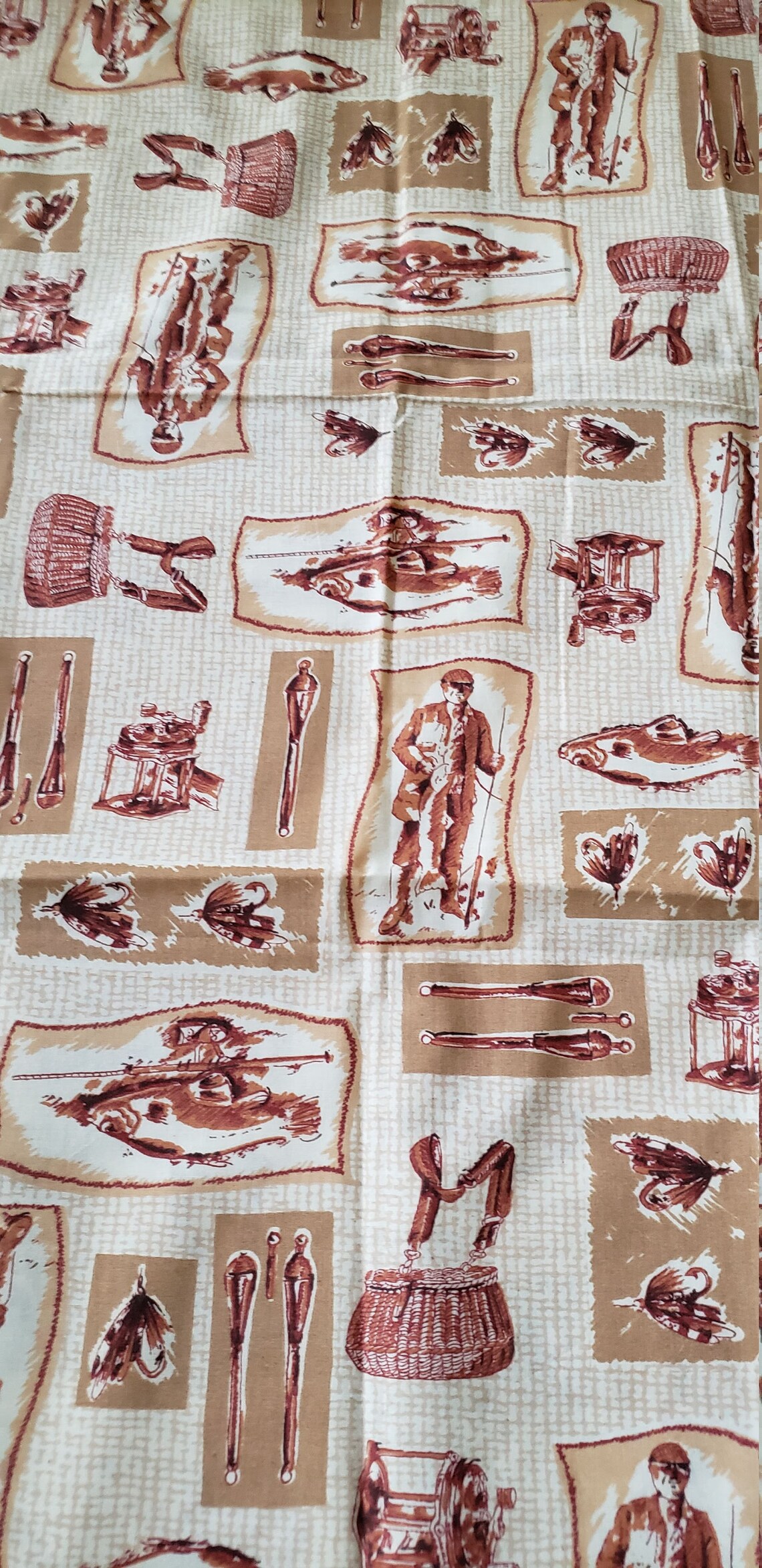 Vintage Angler Print Fabric 100% Cotton Raytex Fabric Inc. 1996 Red ...