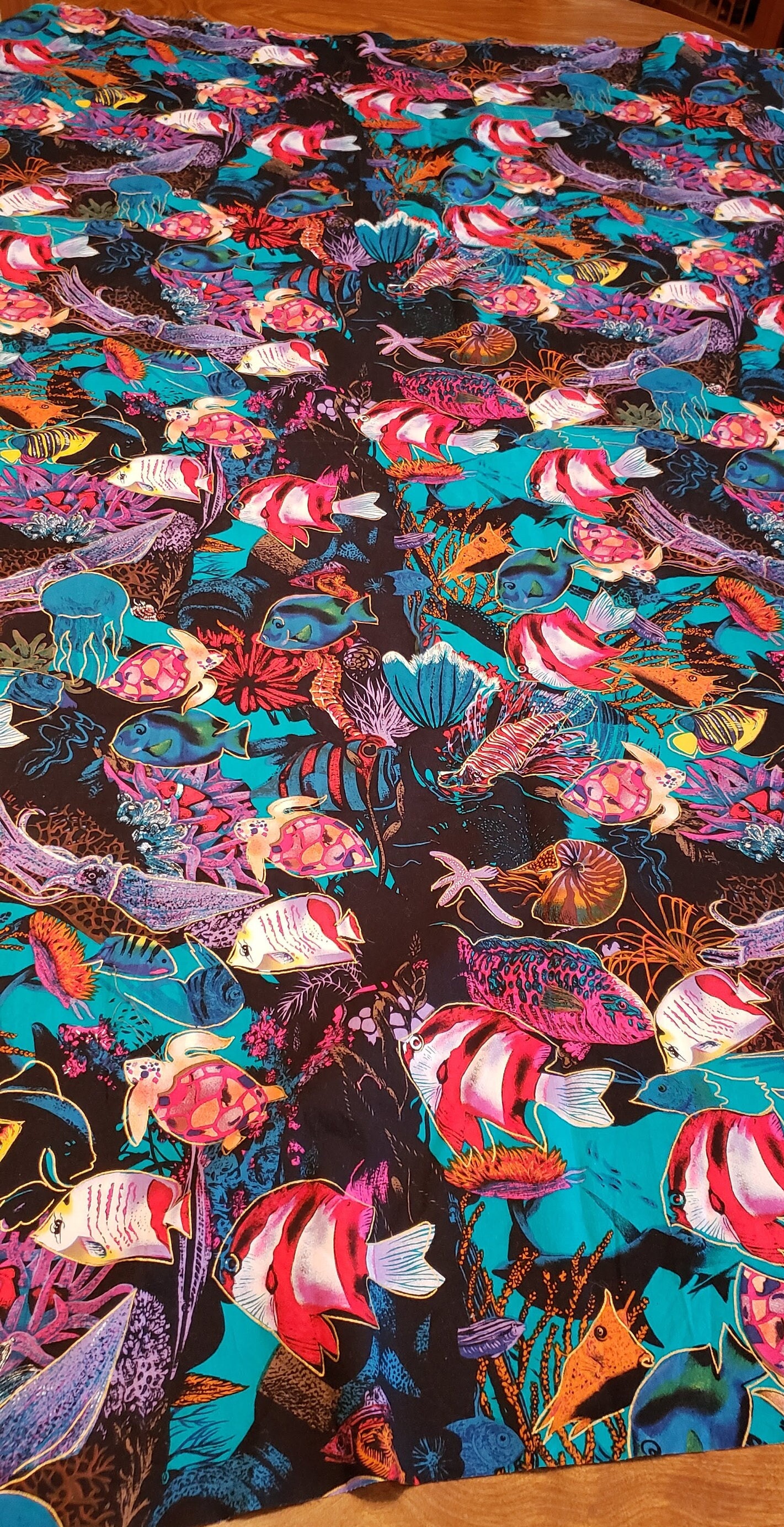 Tropical Ocean Fish Print Cotton Fabric Shamash and Sons, Inc ...