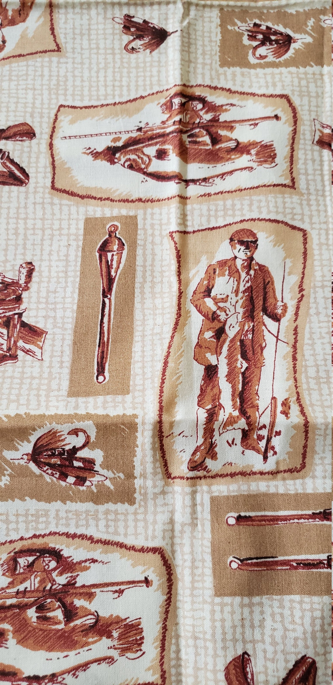 Vintage Angler Print Fabric 100% Cotton Raytex Fabric Inc. 1996 Red ...