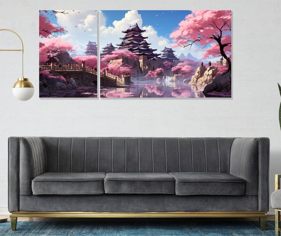 Canvas With Japanese Style Drawing, Spring Landscape With Japanese ...