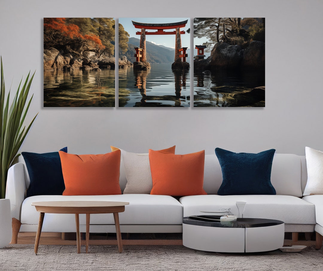 Canvas Depicting a Japanese Temple, Japanese Torii, Japanese Landscape ...
