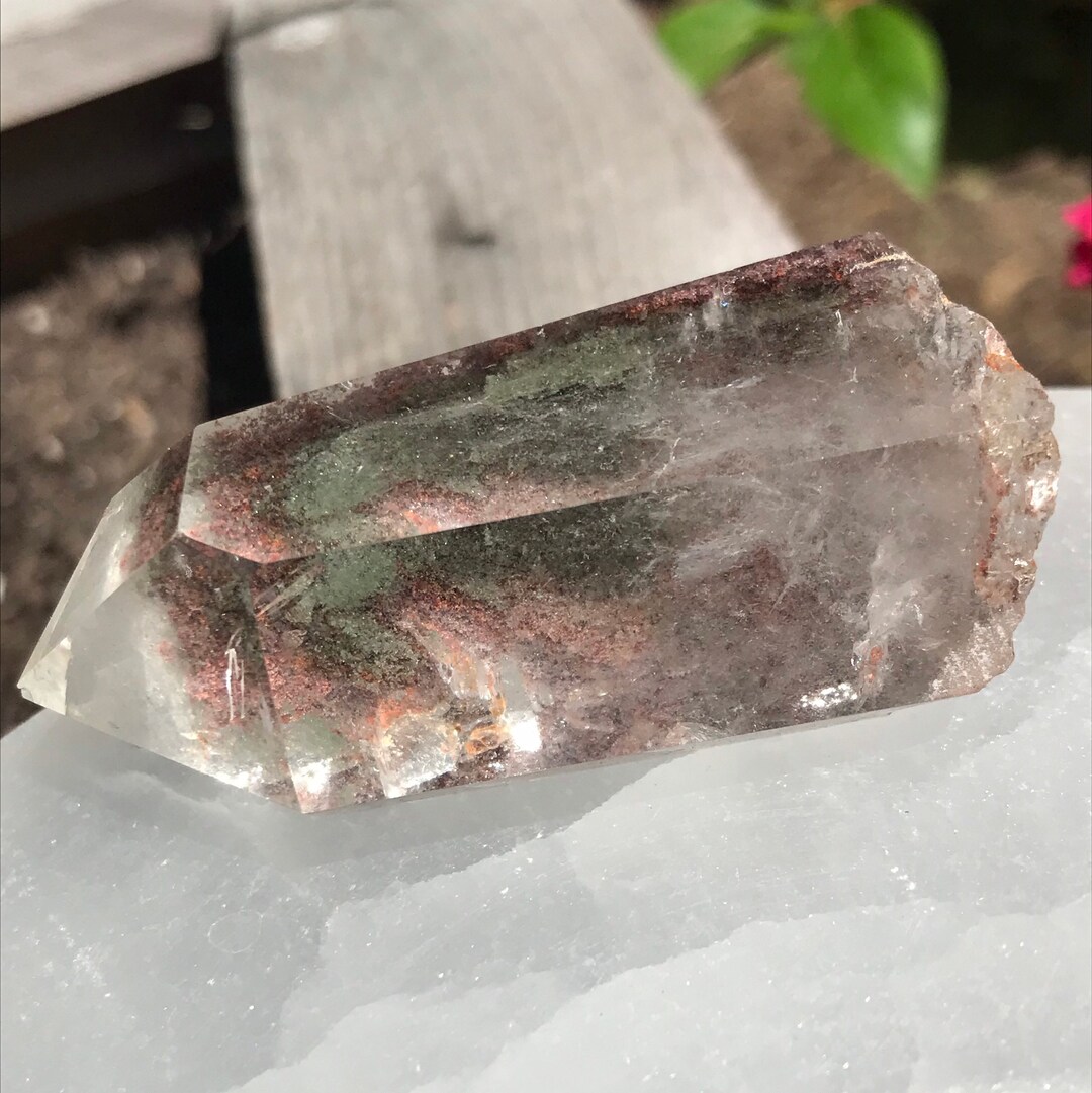 Garden Quartz Point Green Lodolite Crystal Home Decor Half Polished ...
