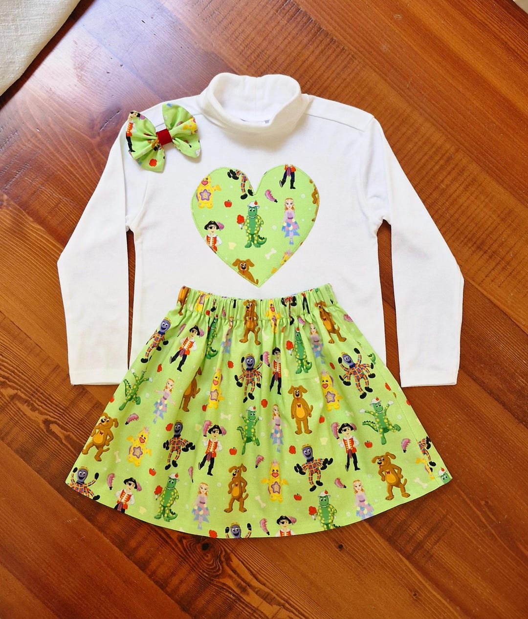 Aust Made, Children's Girls Green Wiggles Skivvy, Skirt & Hairbow ...