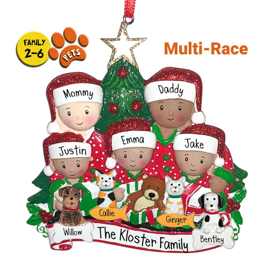 Personalized Mixed Race Family Christmas Ornament 2,3,4,5,6 – Optional ...