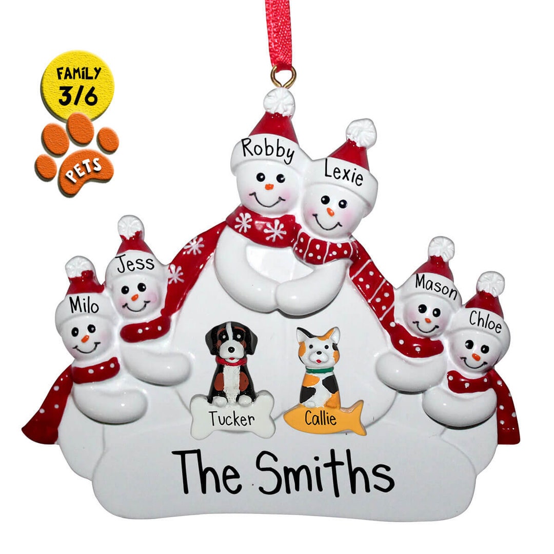 Personalized Snowman Family Ornament With Pets 3, 6 – Winter Christmas ...