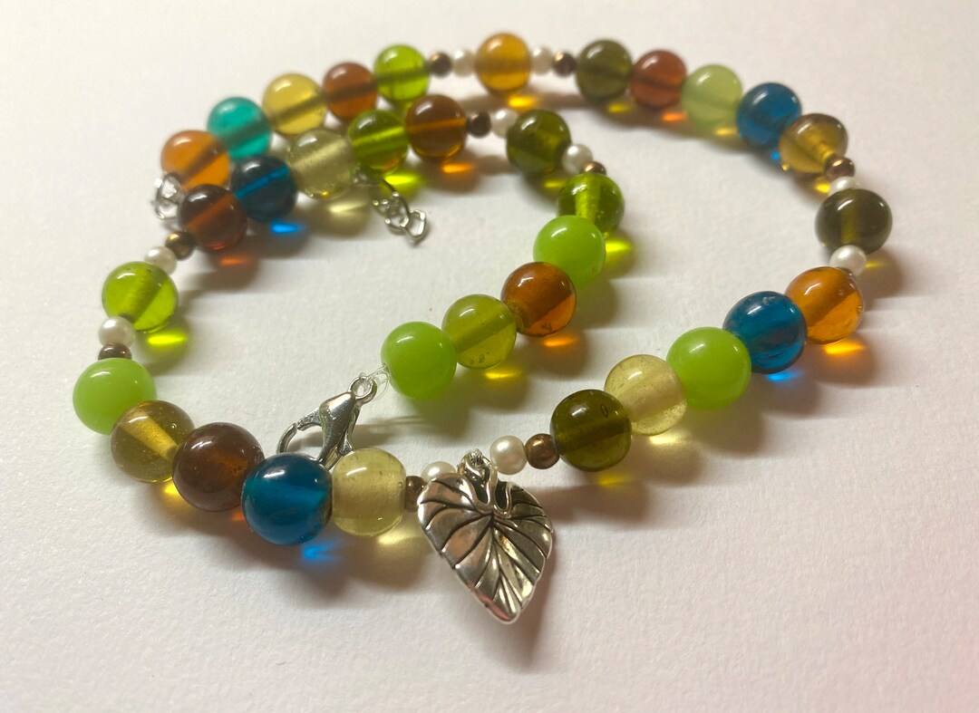 Fall Color Necklace With Leaf Charm - Etsy