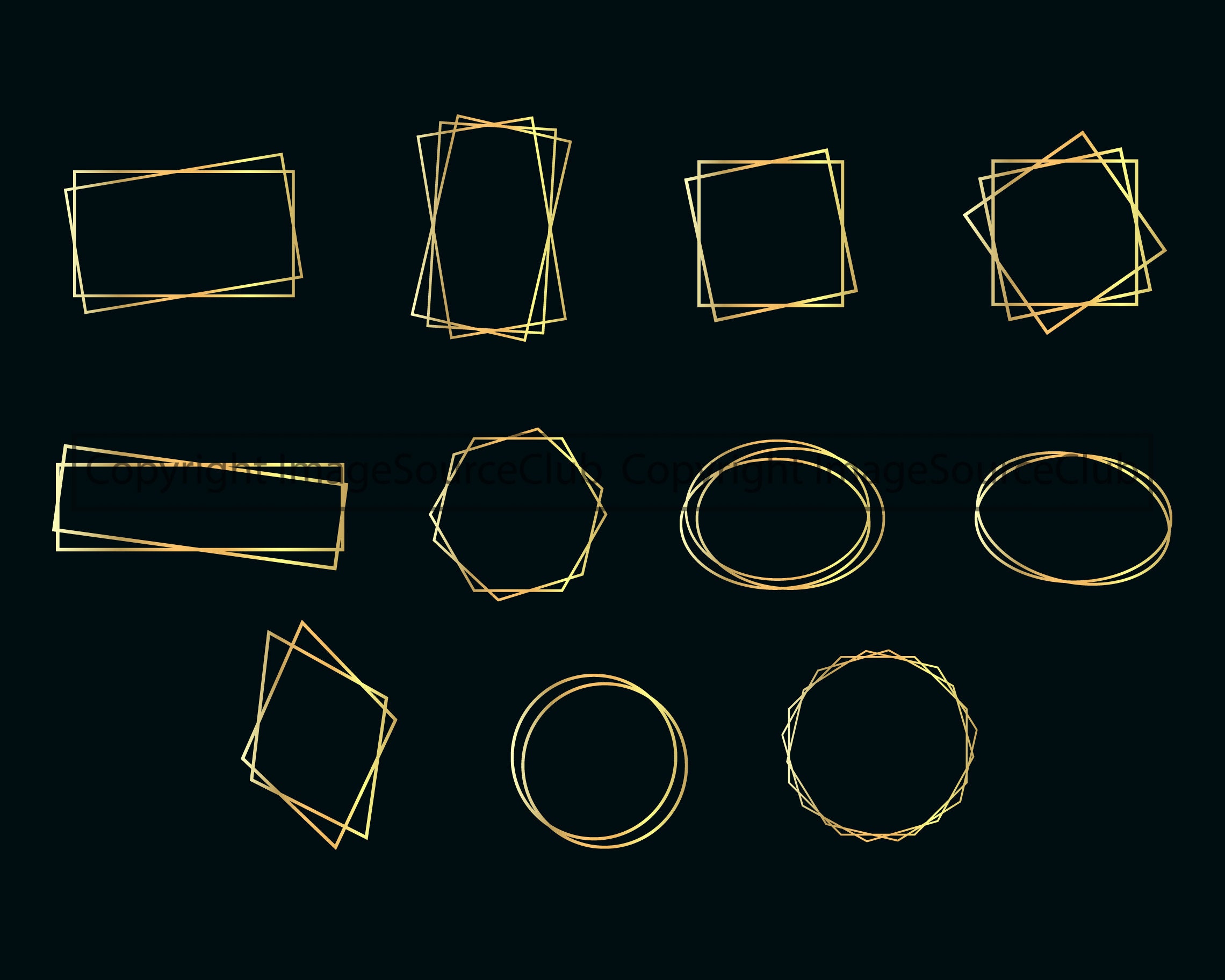 Geometric Gold Frames PNG and SVG Files Square, Circle, Oval, Hexagon ...