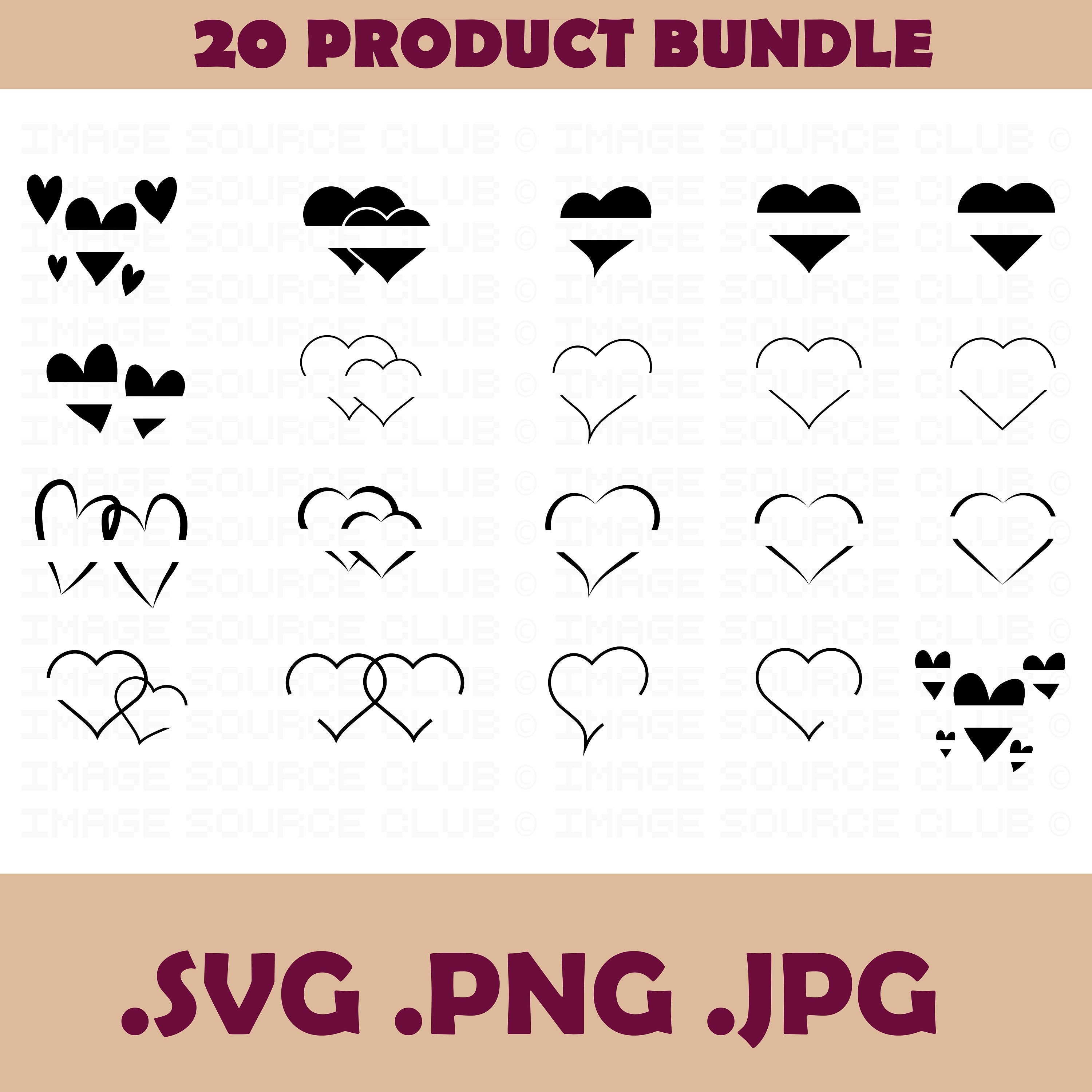 Split Heart Clip Art Bundle Split Hearth SVG, PNG, JPG Files Valentines ...