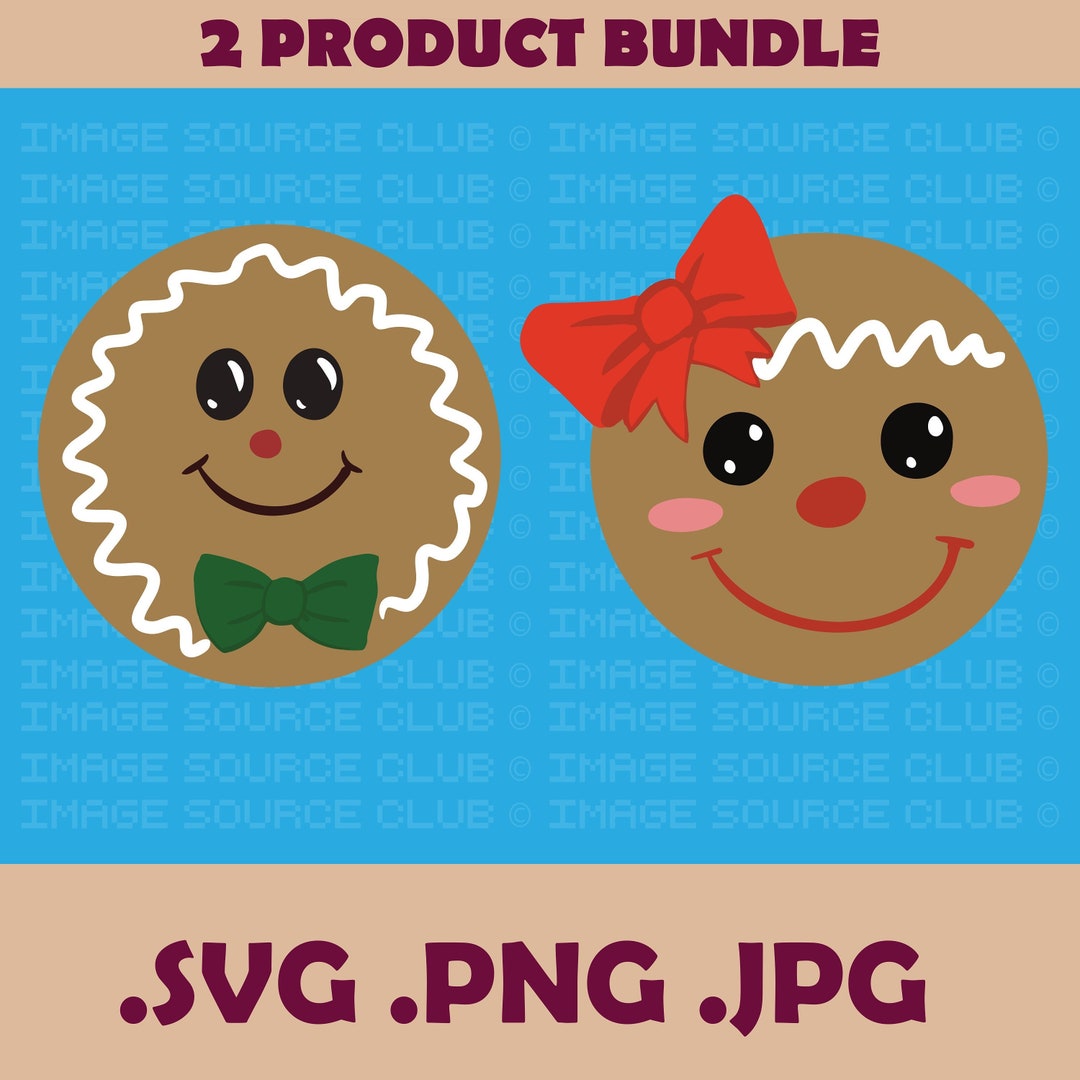 Cute Gingerbread Face SVG, PNG | Boy & Girl Clip Art | Christmas Cookie ...