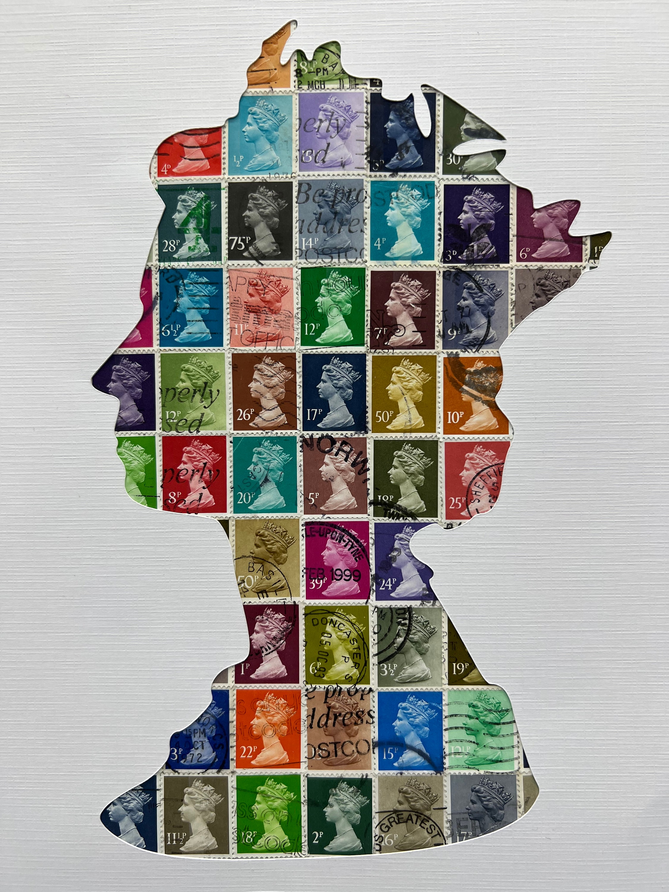 Multicoloured - Vintage Postage Stamp Art - the Machin Silhouette of ...