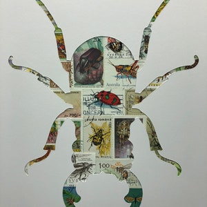 A Bug's Life - Vintage Postage Stamp Art - Beetle Handmade With Used ...