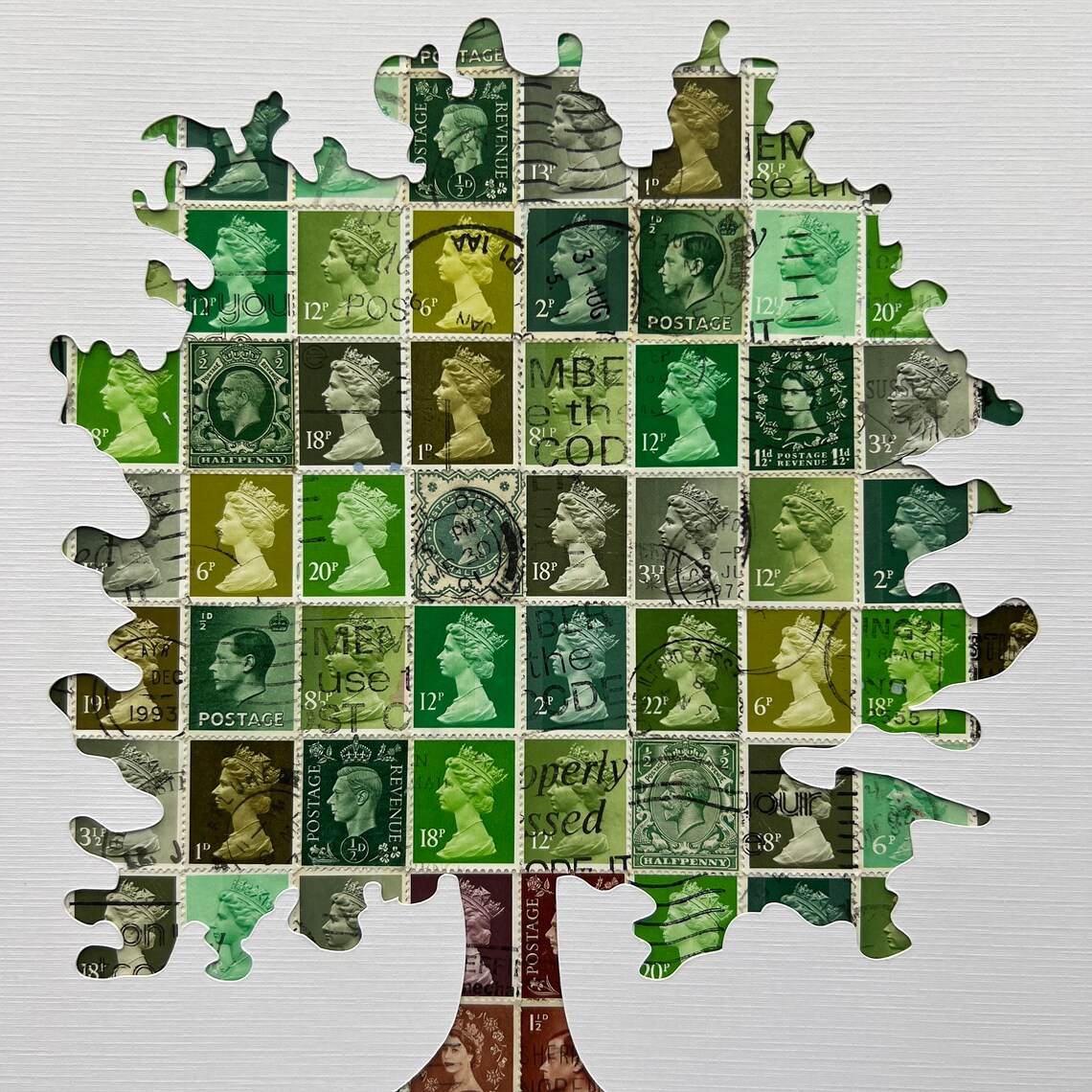 Royal Oak Vintage Postage Stamp Art A Single Oak Tree Handmade With ...