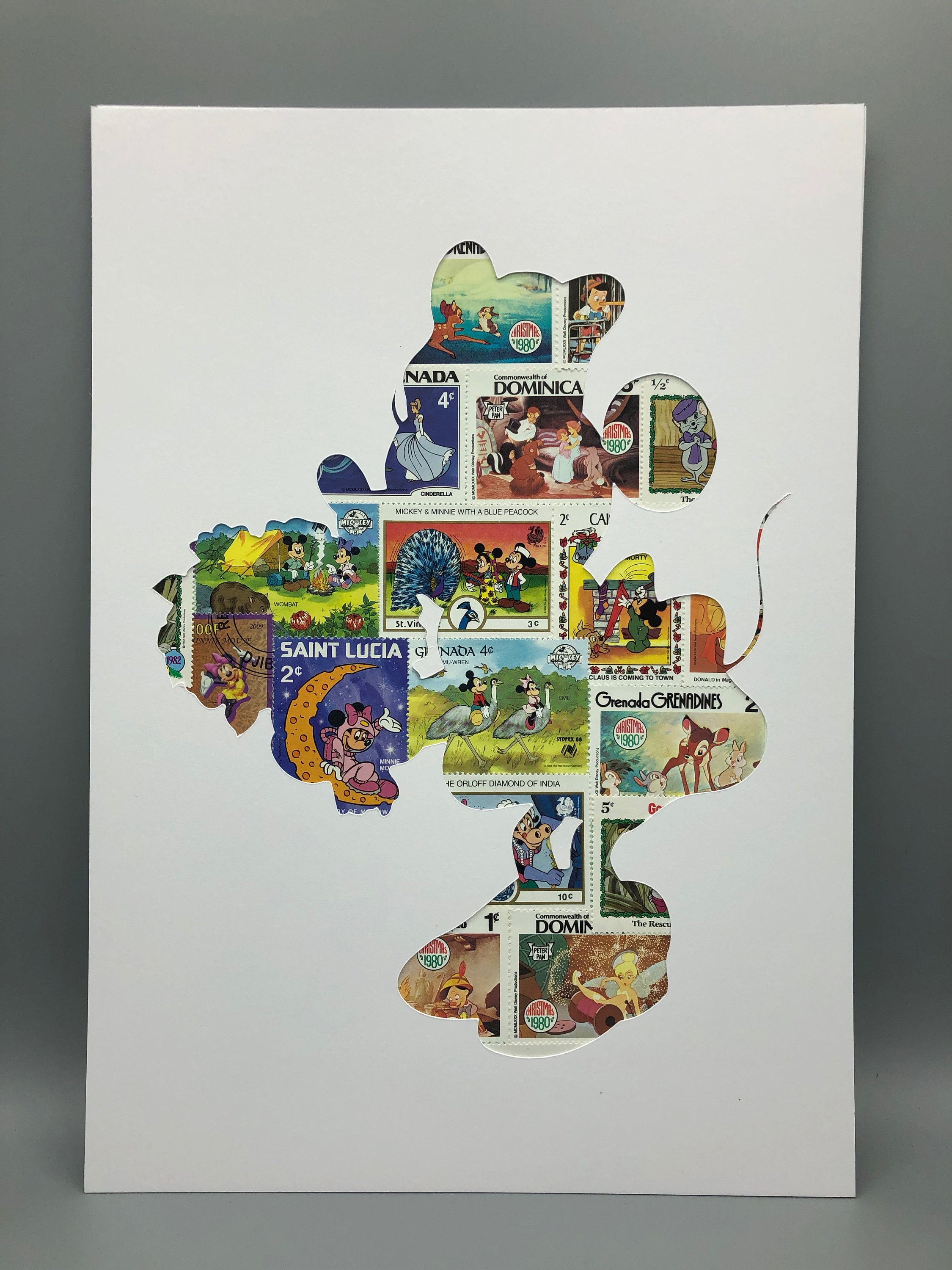 Minnie Mouse Vintage Postage Stamp Art Silhouette Handmade With New and ...