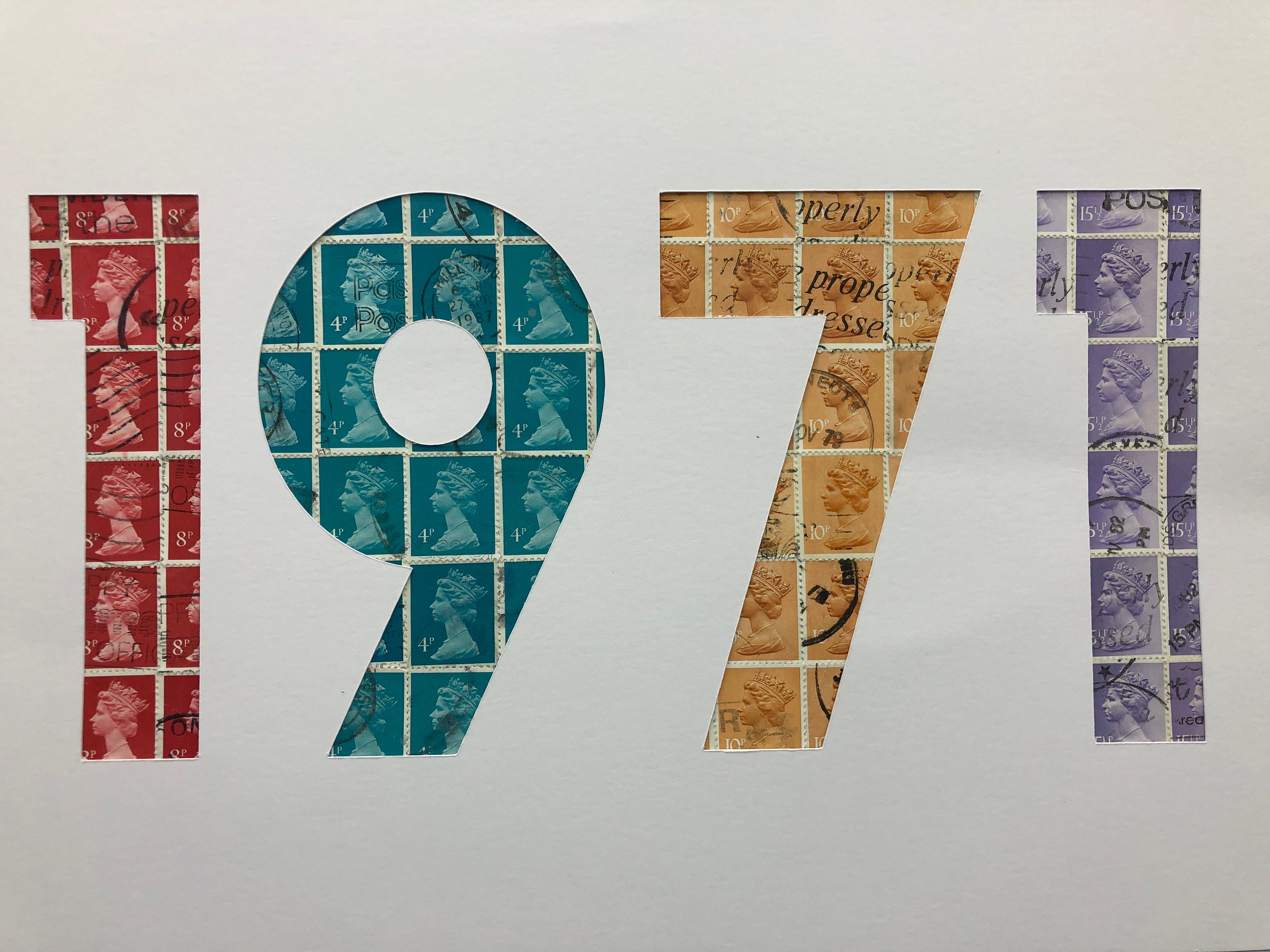 Custom Made Year - Vintage Postage Stamp Art - Handmade With Used ...