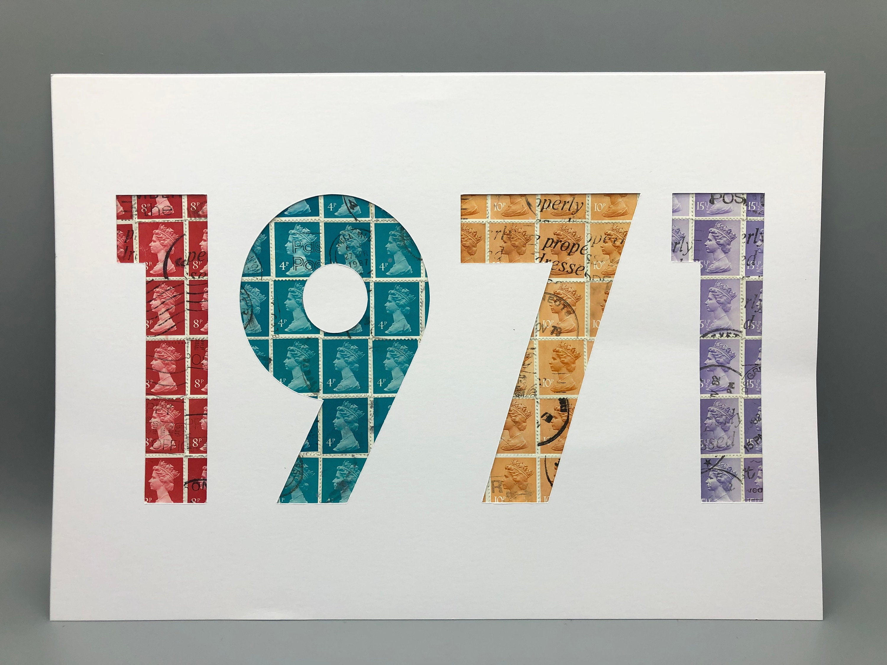 Custom Made Year - Vintage Postage Stamp Art - Handmade With Used ...
