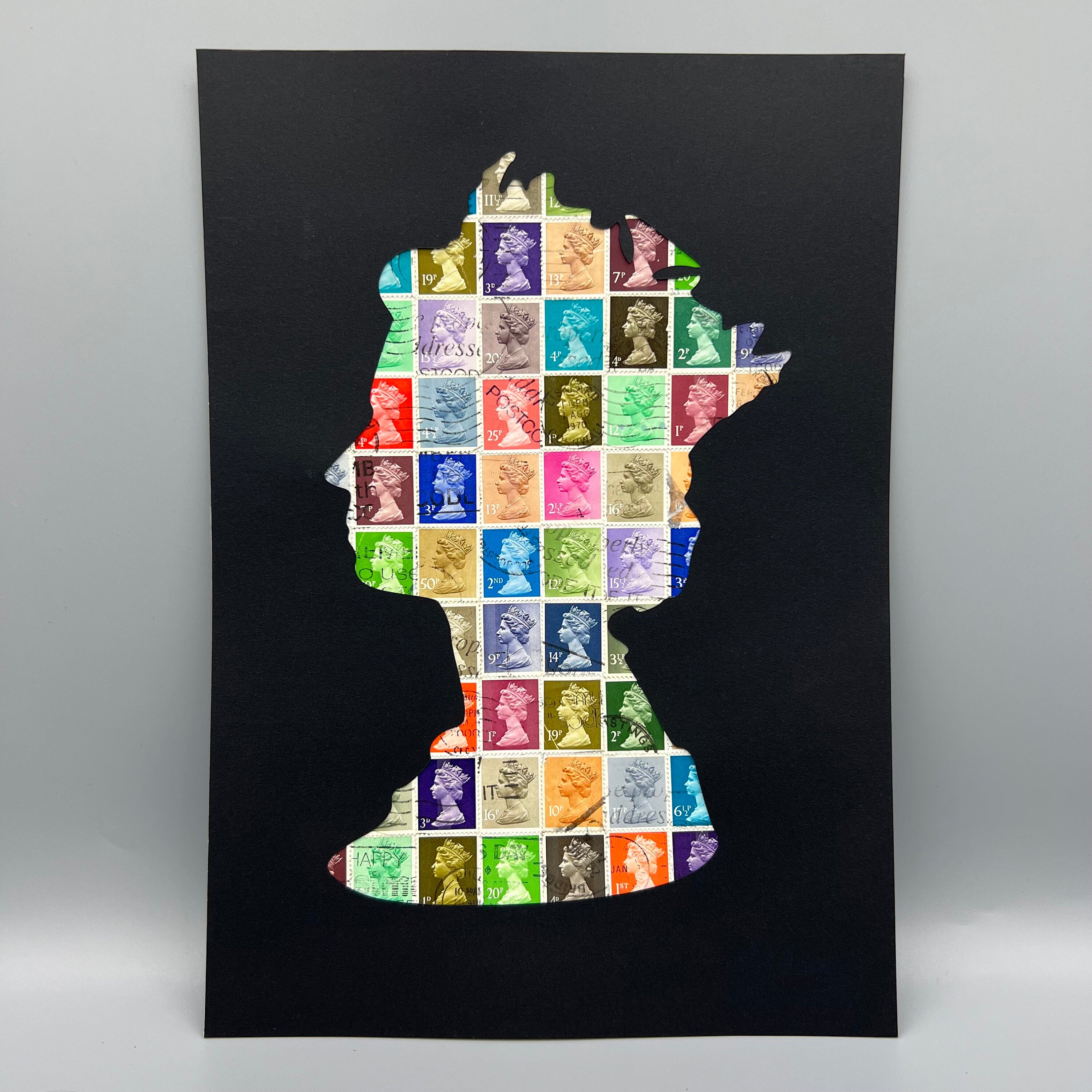Multicoloured - Vintage Postage Stamp Art - the Machin Silhouette of ...