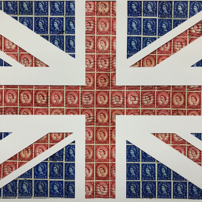 A3 Queen Elizabeth II Wilding Union Jack - Vintage Postage Stamp Art ...